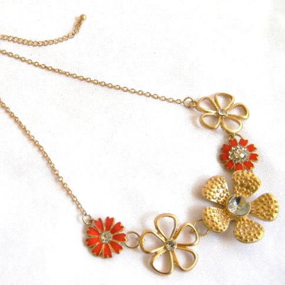 Jewelry | 33 Delicate Orange Gold Flower Necklace | Poshmark